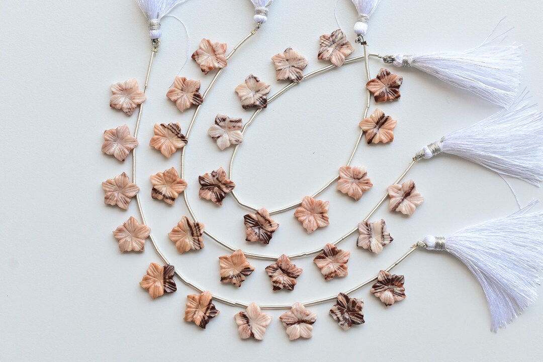 10 Pieces Brown Banded Jasper Carved Jasmine Flower Beads Natural ...