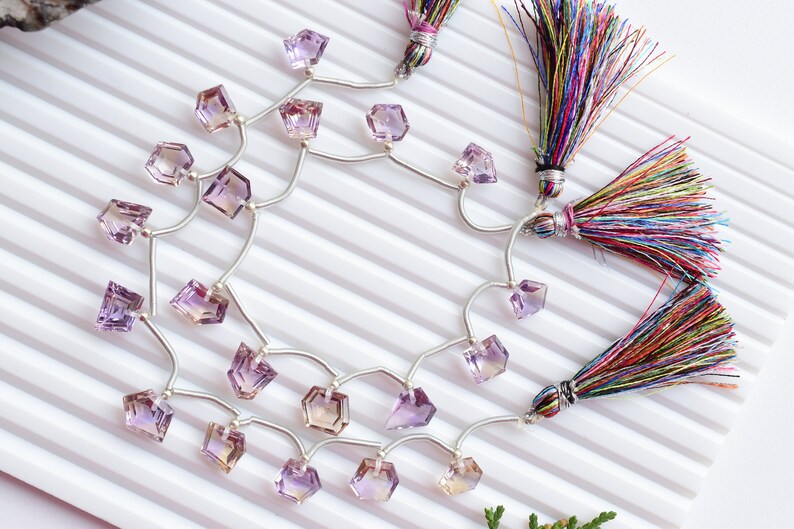 10 Pieces Ametrine Concave Step Cut Beads Natural Gemstone Face Drill ...