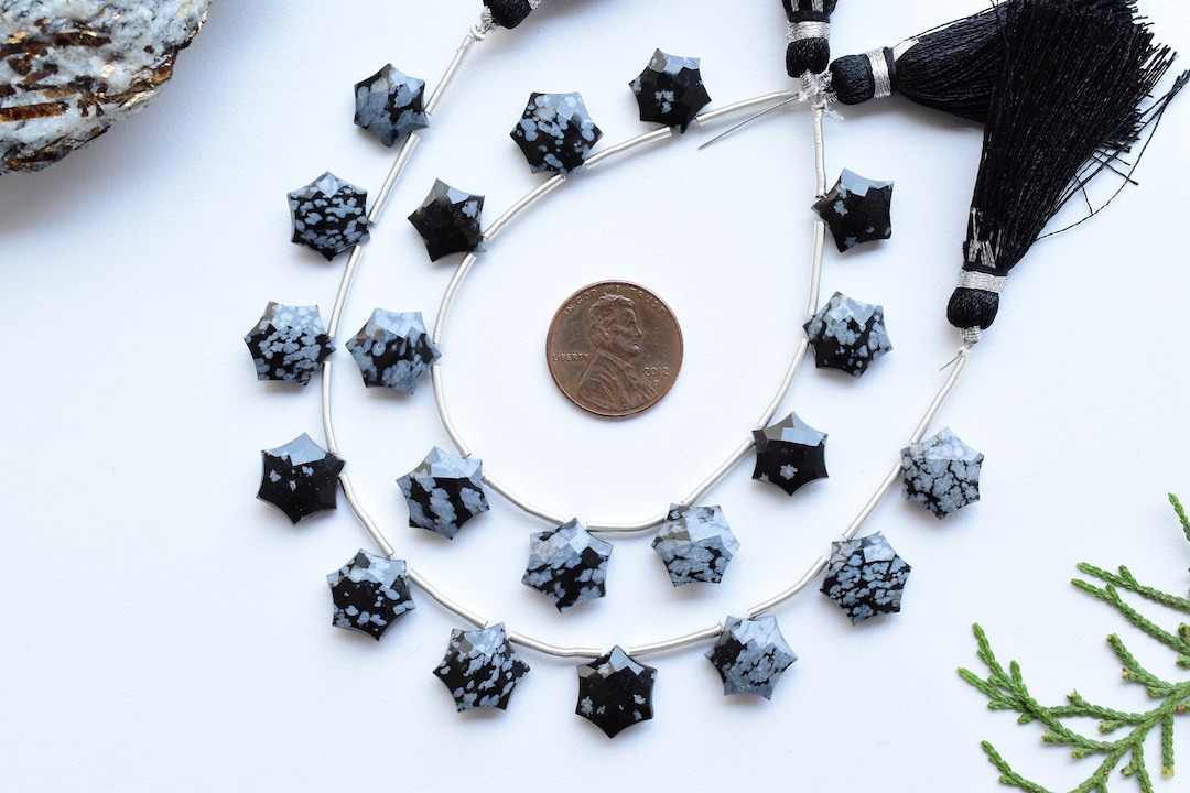 10 Pieces Snowflake Obsidian Faceted Slanted Hexagon Shape Cut Natural ...