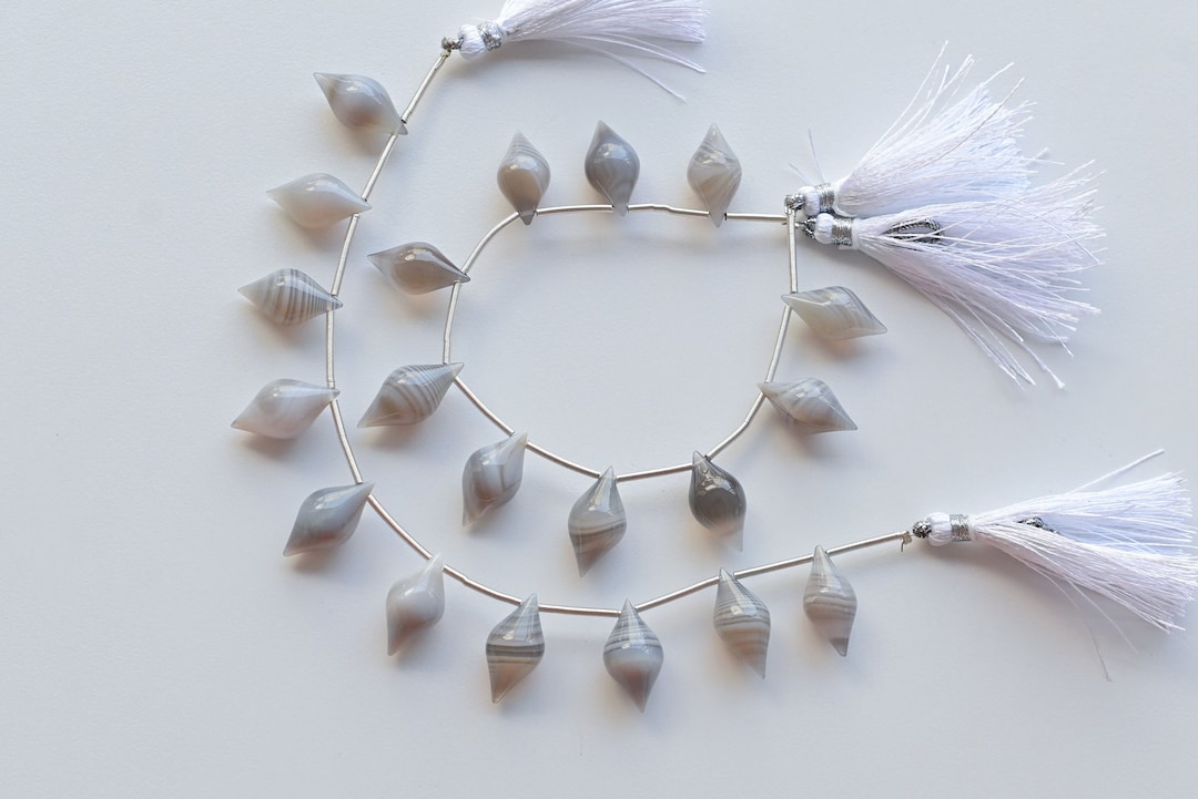 10 Pieces Grey Banded Agate Smooth Slanted Olive Beads Natural Gemstone ...