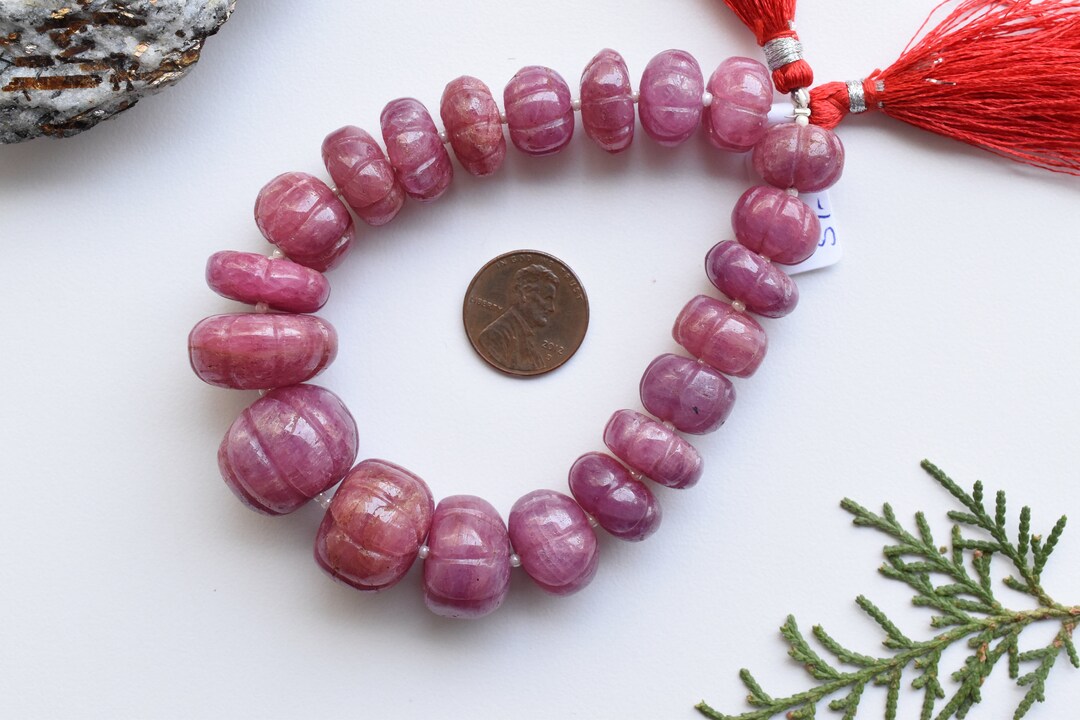 8 Inches Pink Sapphire Carved Melon Shape Natural Gemstone Carving ...