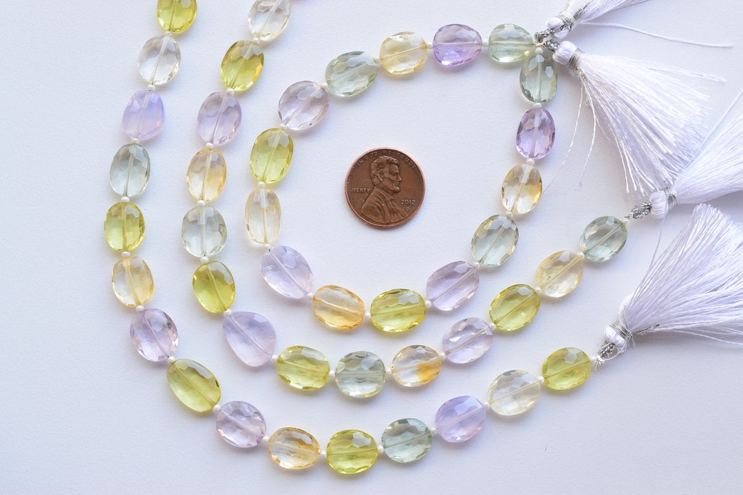 8 Inches MULTI QUARTZ FACETED Lemon Green Amethyst Citrine Lavender ...