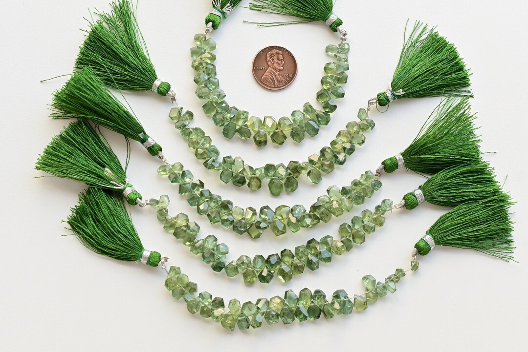 4 Inches Green Apatite Geometrical Tumble Faceted Beads Natural ...