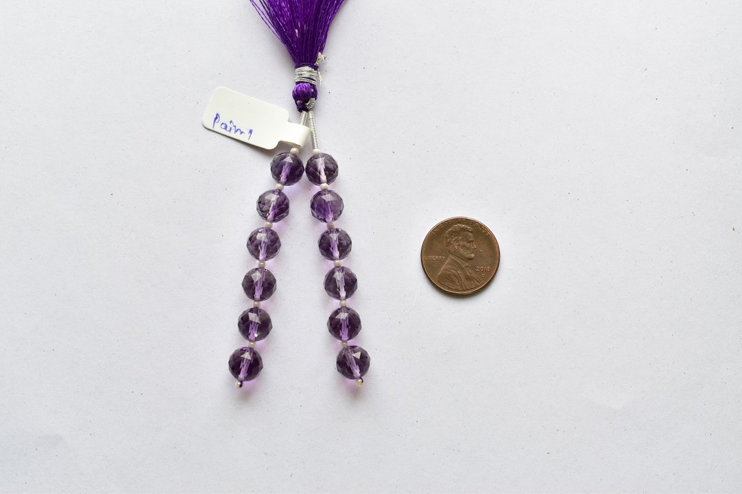 12pc AMETHYST FACETED ROSE Cut Ball Shape Natural Gemstone Briolette ...