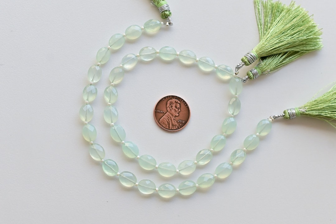 7.5 Inches Mint Green Onyx Oval Checker Cut Faceted Briolette Beads ...