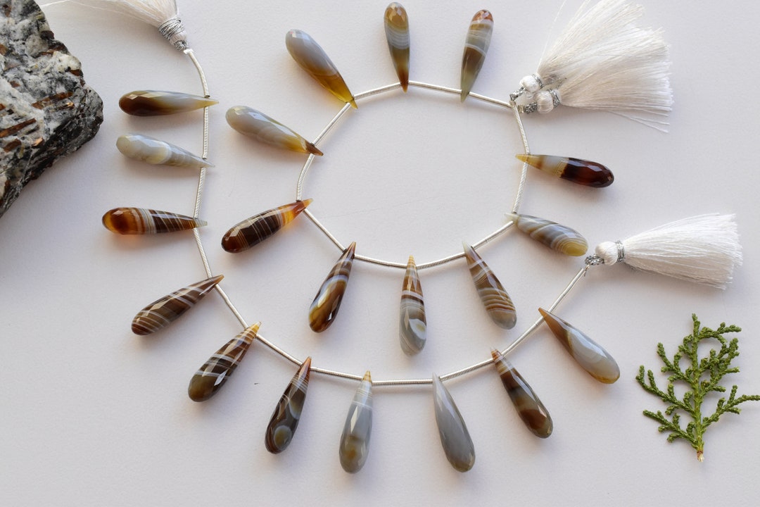 10 Pieces Yellow Banded Agate Faceted Long Drops Beads Natural Gemstone ...