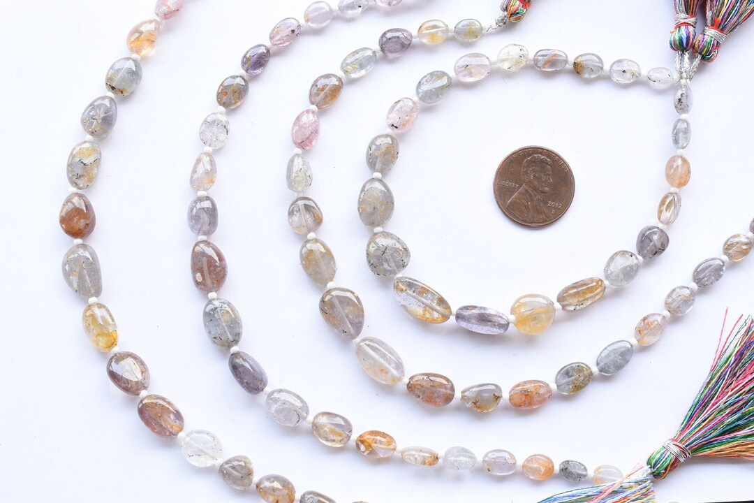 8 Inches Multi Spinel Smooth Tumble Center Drill Natural Gemstone Beads ...