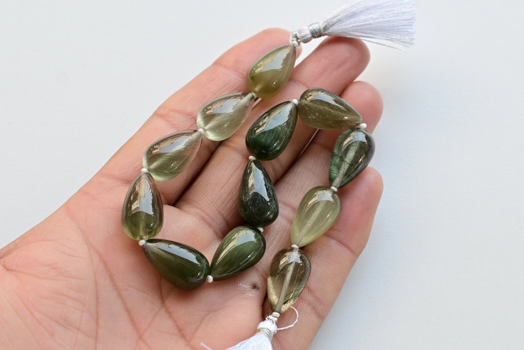 10 Inches Green Rutile Quartz Smooth Drop Beads Natural Gemstone ...