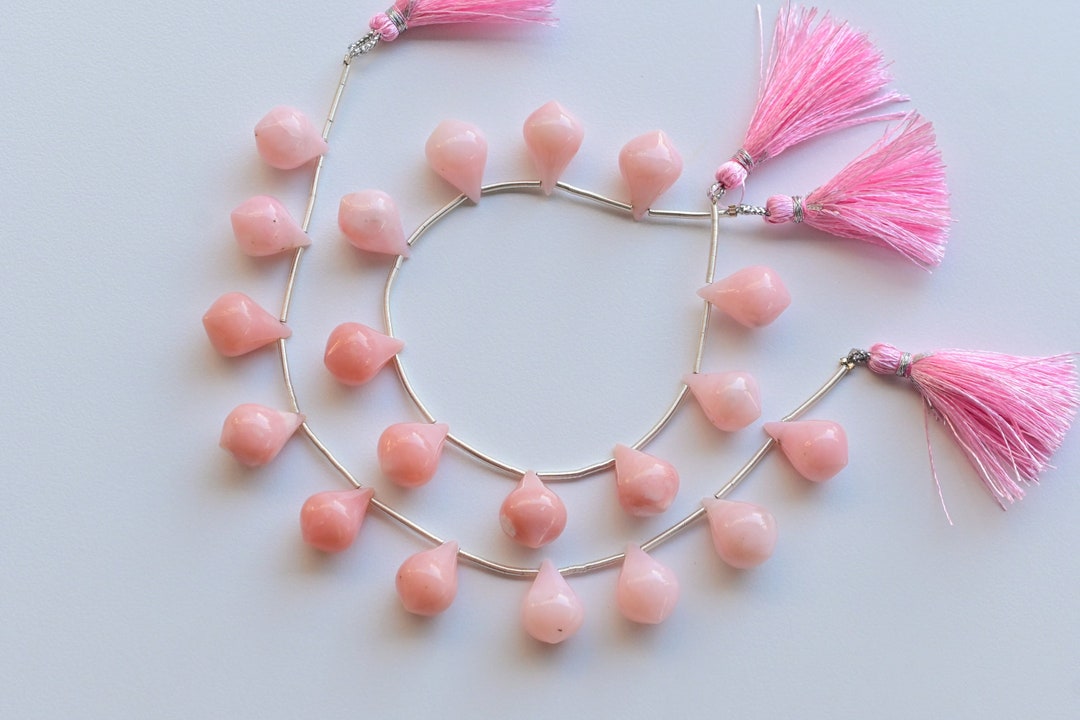 10 Pieces Pink Opal Smooth Slanted Drop Beads Natural Gemstone ...