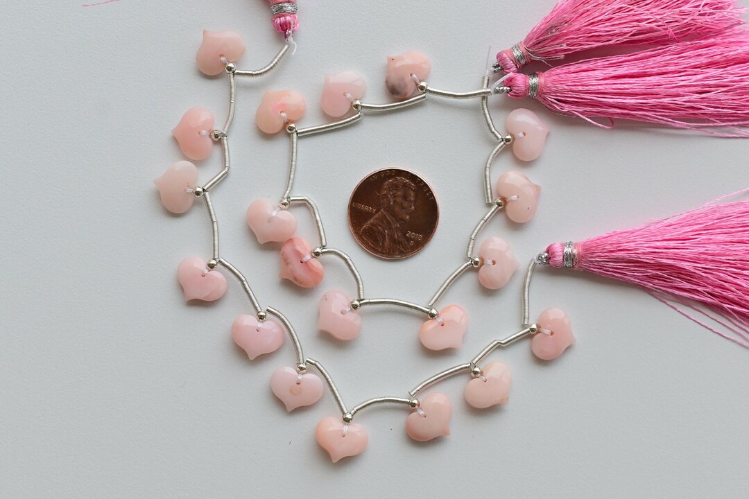 10 Pieces Pink Opal Slanted Smooth Heart Briolette Beads Natural ...