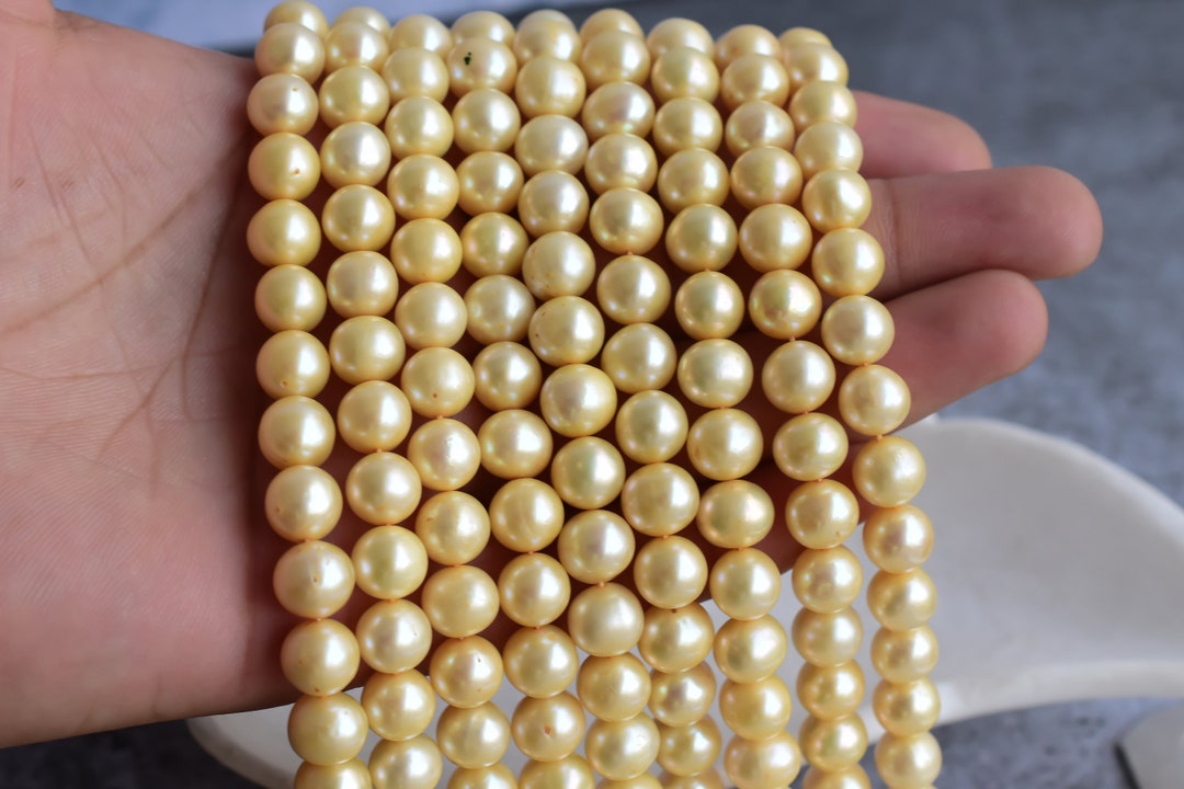 Natural Freshwater Golden Dyed Round Pearl for Jewelry Making | 9x9 MM ...