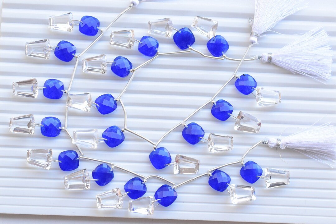 20 Pieces Crystal & Blue Quartzite Faceted Mix Checker Step Cut Beads ...