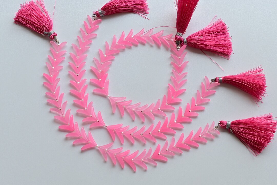 8 Inches Pink Quartzite Carved V Shape Smooth Beads Natural Gemstone ...