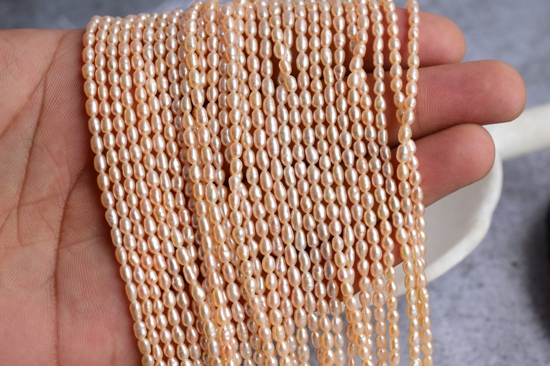 Natural Freshwater Peach Rice Grain Oval Pearl for Jewelry Making | 5x2 ...