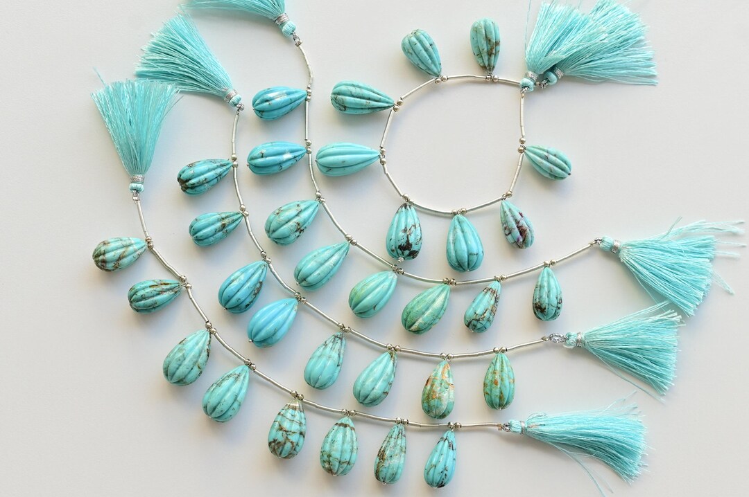 8 Pieces Turquoise Carved Melon Drop Beads Natural Gemstone | 23x13 to ...