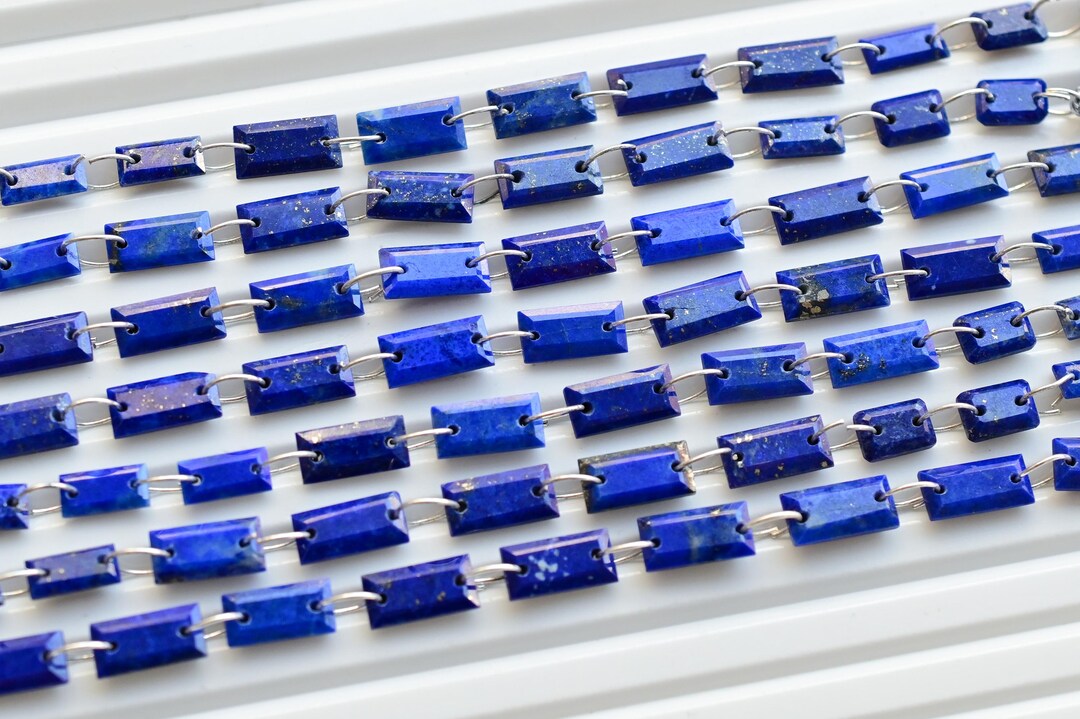 10 Pieces Lapis Lazuli Baguette Step Cut Faceted Beads Natural Gemstone ...