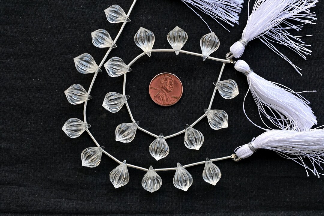 10 Pieces Crystal Quartz Carved Slanted Melon Drops Natural Gemstone ...