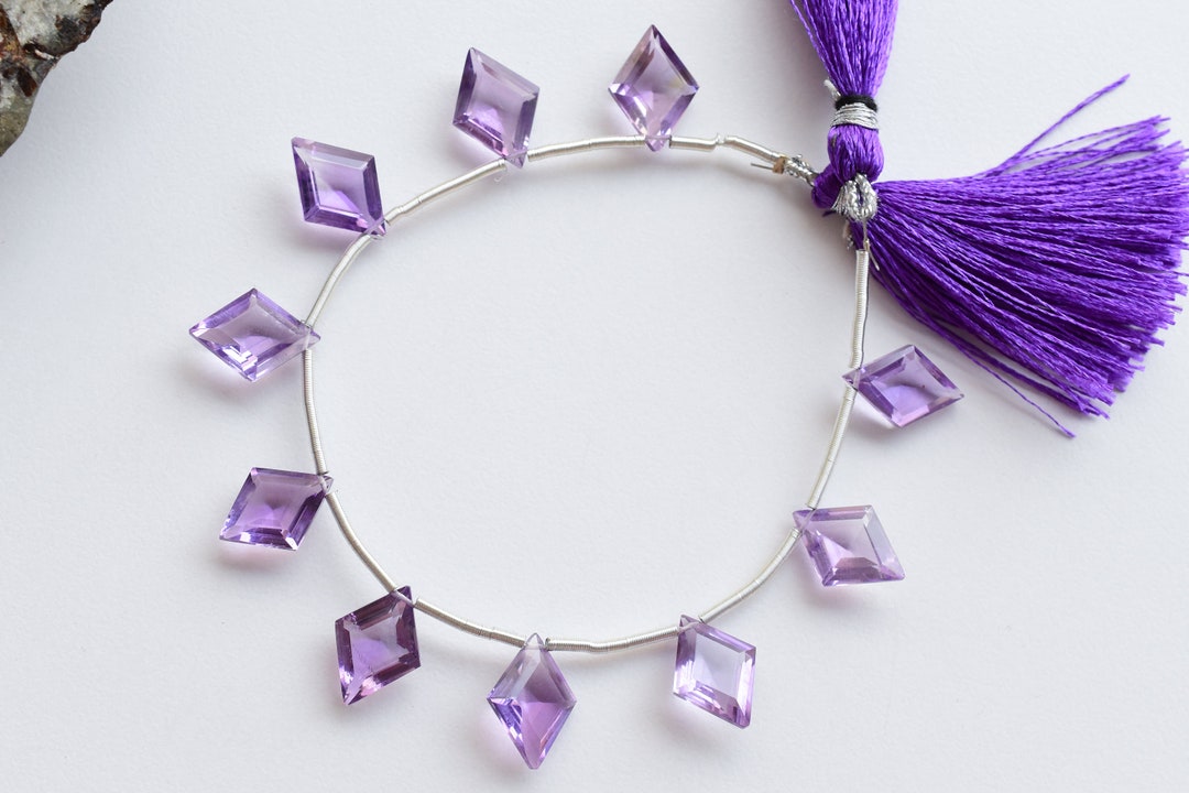 10 Pieces Amethyst Faceted Lozenge Cut Stone Beads Natural Gemstone ...