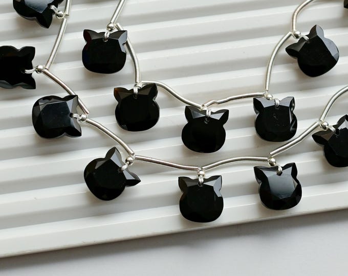 10 Pieces Black Onyx Cat Face Cut Stone Beads Natural Gemstone | Onyx ...