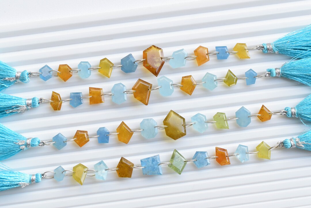 10 Pieces Mix Beryl Geometrical Step Cut Beads Natural Gemstone Double ...