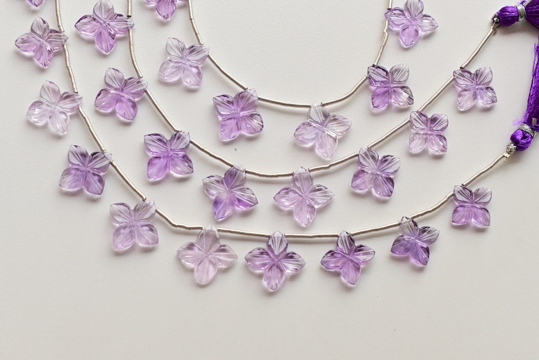 10 Pieces Amethyst Carved Square Flower Beads Natural Gemstone 19x18 ...