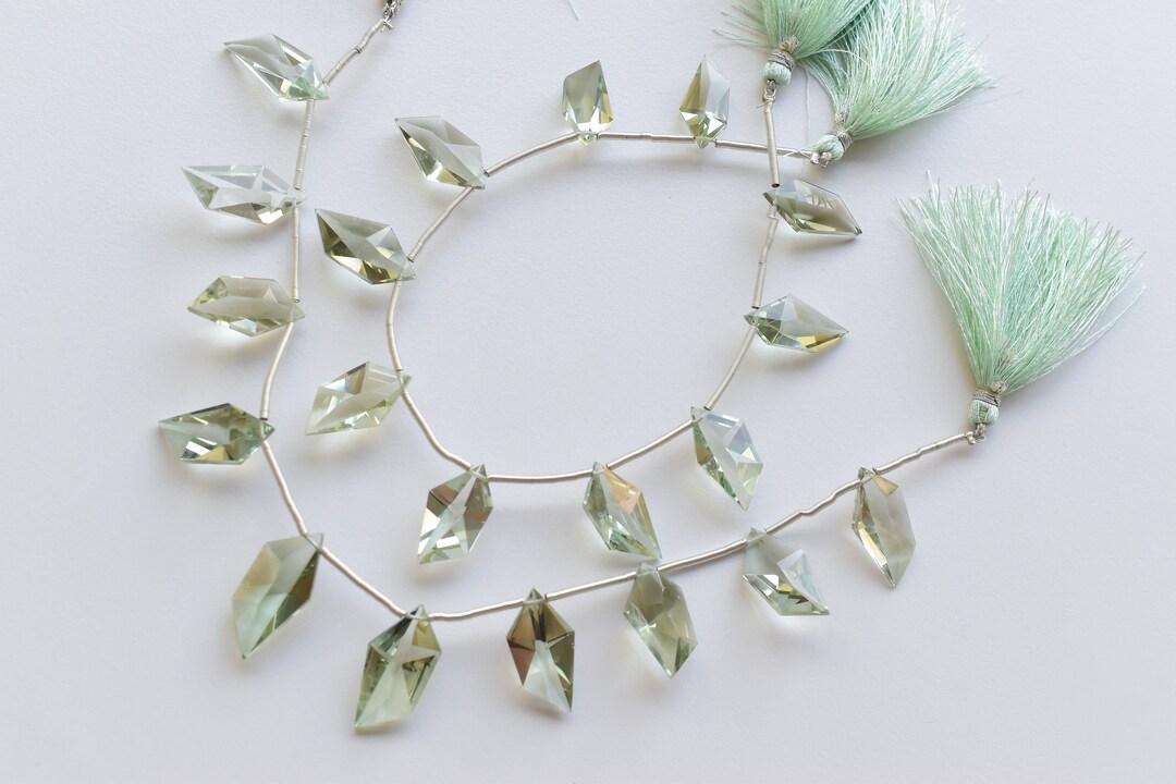 10 Pieces Green Amethyst Faceted Spindle Cut Beads Natural Gemstone ...