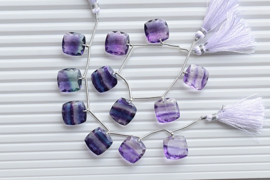 6 Pieces Multi Fluorite Cushion Cut Stone Natural Gemstone Face Drill ...