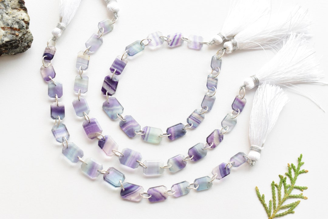 14 Pieces Banded Blue Green Fluorite Octagon Crown Cut Beads Natural ...