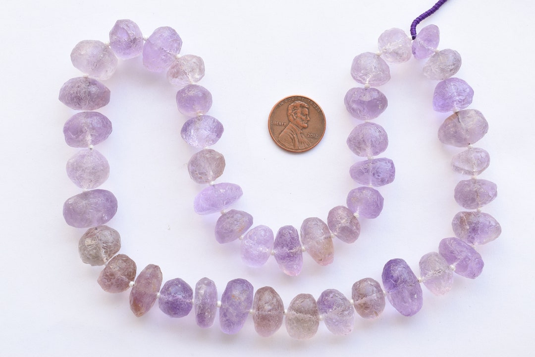 16 Inches Amethyst Textured Tumble Shape Natural Gemstone Center Drill ...