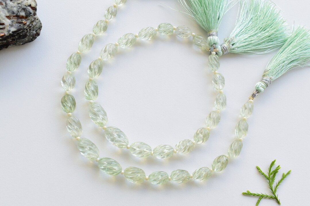 8 Inches Green Amethyst Spiral Carved Oval Beads Natural Gemstone ...