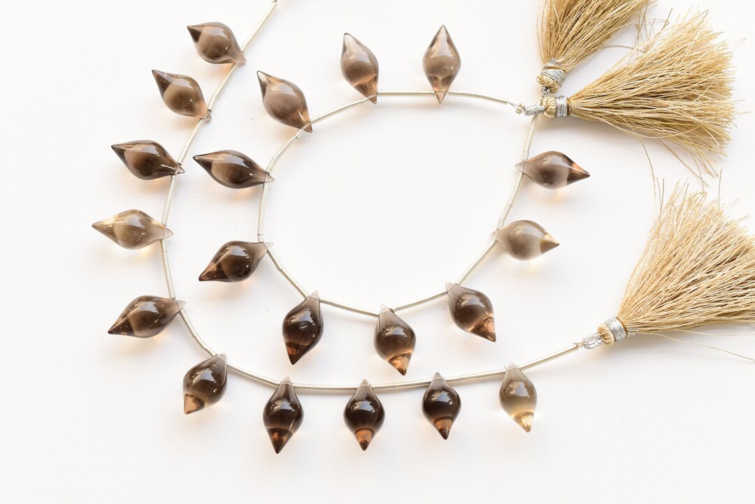 10 Pieces Smoky Quartz Smooth Slanted Olive Beads Natural Gemstone ...