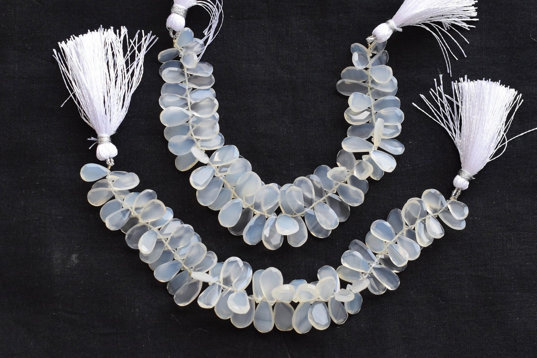 6 Inches White Onyx Uneven Pear Crown Cut Beads Natural Gemstone Side ...