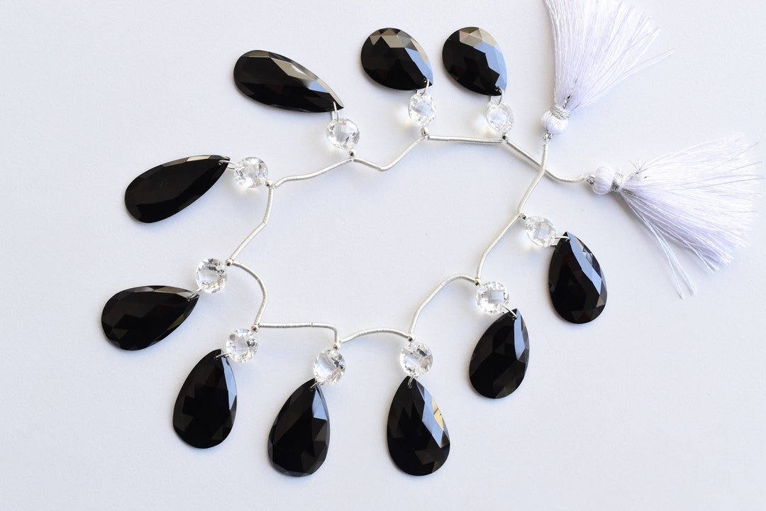 16 Pieces Black Spinel & Crystal Cut Combination Faceted Beads Natural ...