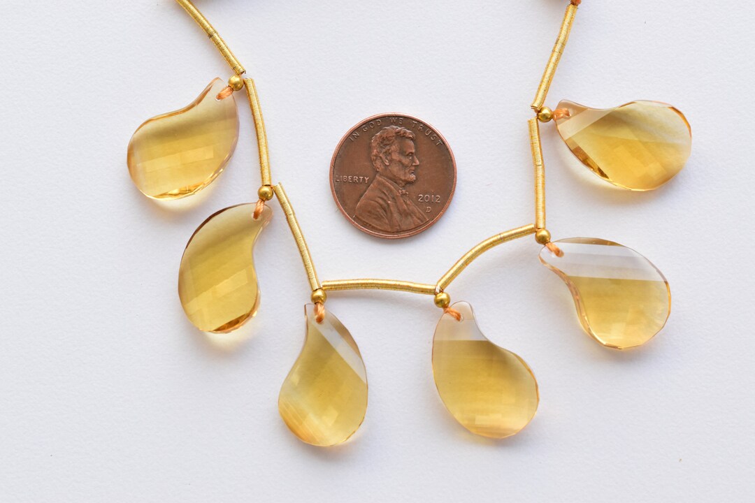 6pc HONEY QUARTZ FACETED Twisted Mango Natural Gemstone Briolette Face ...