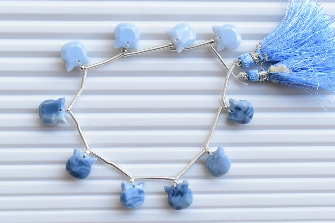 10 Pieces Blue Opal Faceted Cat Face Beads Natural Gemstone Face Drill ...
