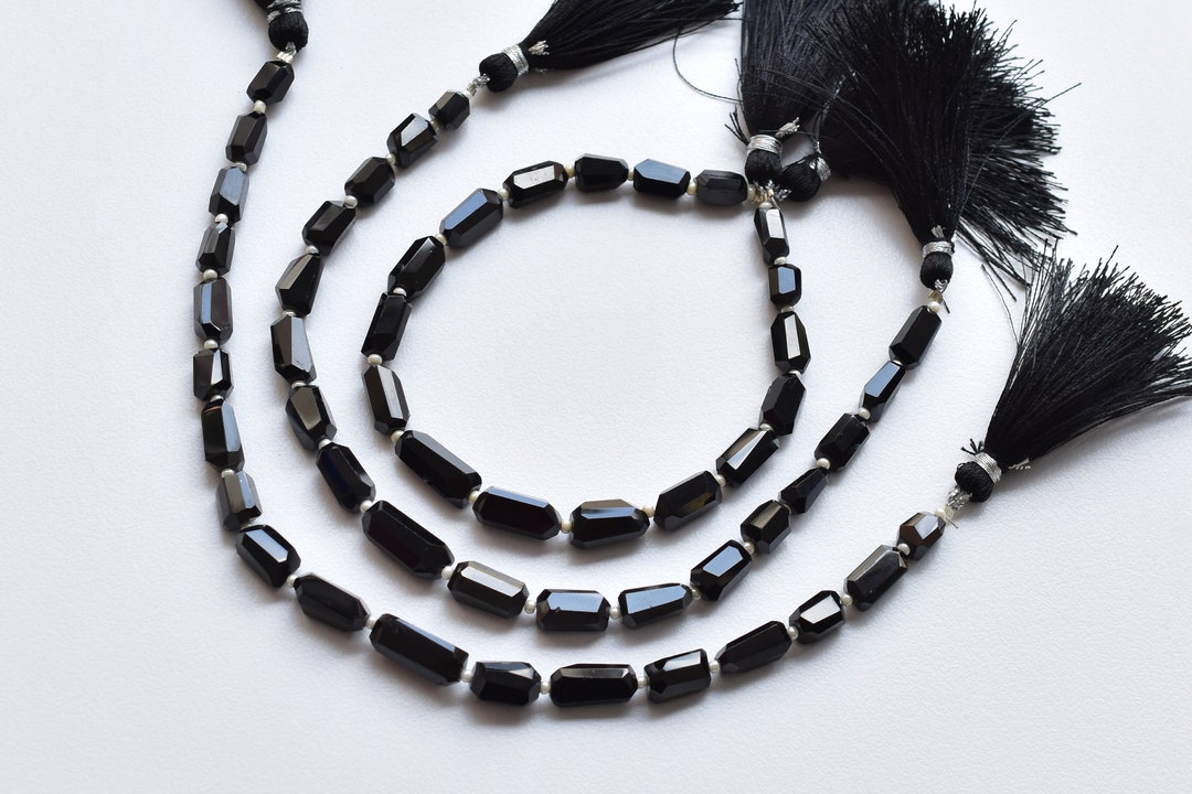 8 Inches Black Spinel Faceted Tumble Tubes Beads Natural Gemstone ...