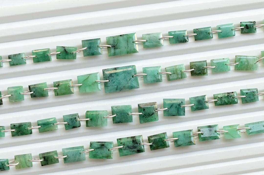 12 Pieces Emerald Rectangle Step Cut Faceted Natural Gemstone Double ...