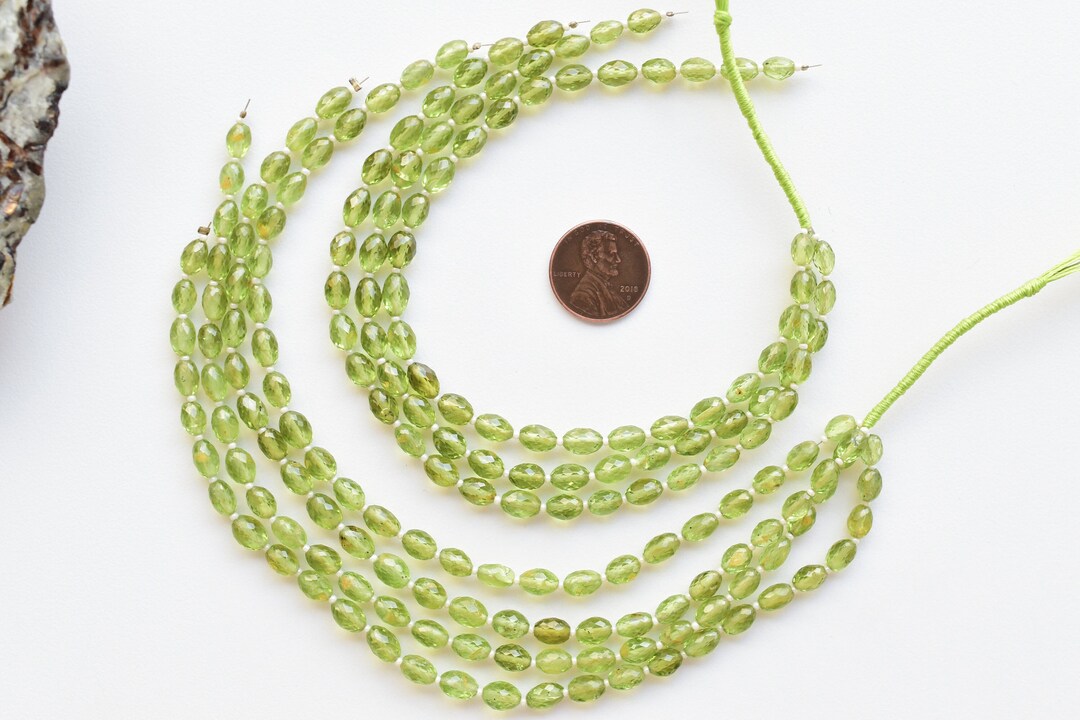 8 Inches Peridot Faceted Egg Beads Natural Gemstone Center Drill Beads ...