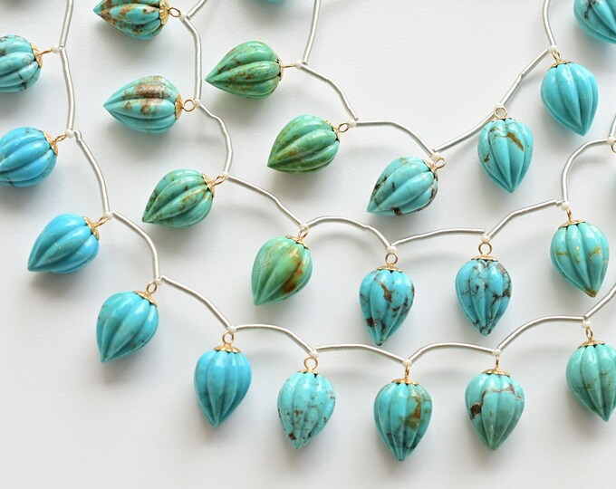 10 Pieces Turquoise Carved Melon Drop 14K Gold Filled Peg Bail Charms ...