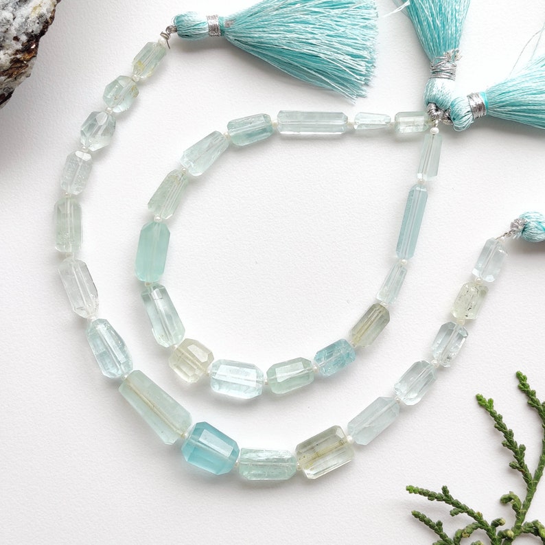 8 Inches AQUAMARINE FACETED Tumble Shape Tubes Natural | Etsy