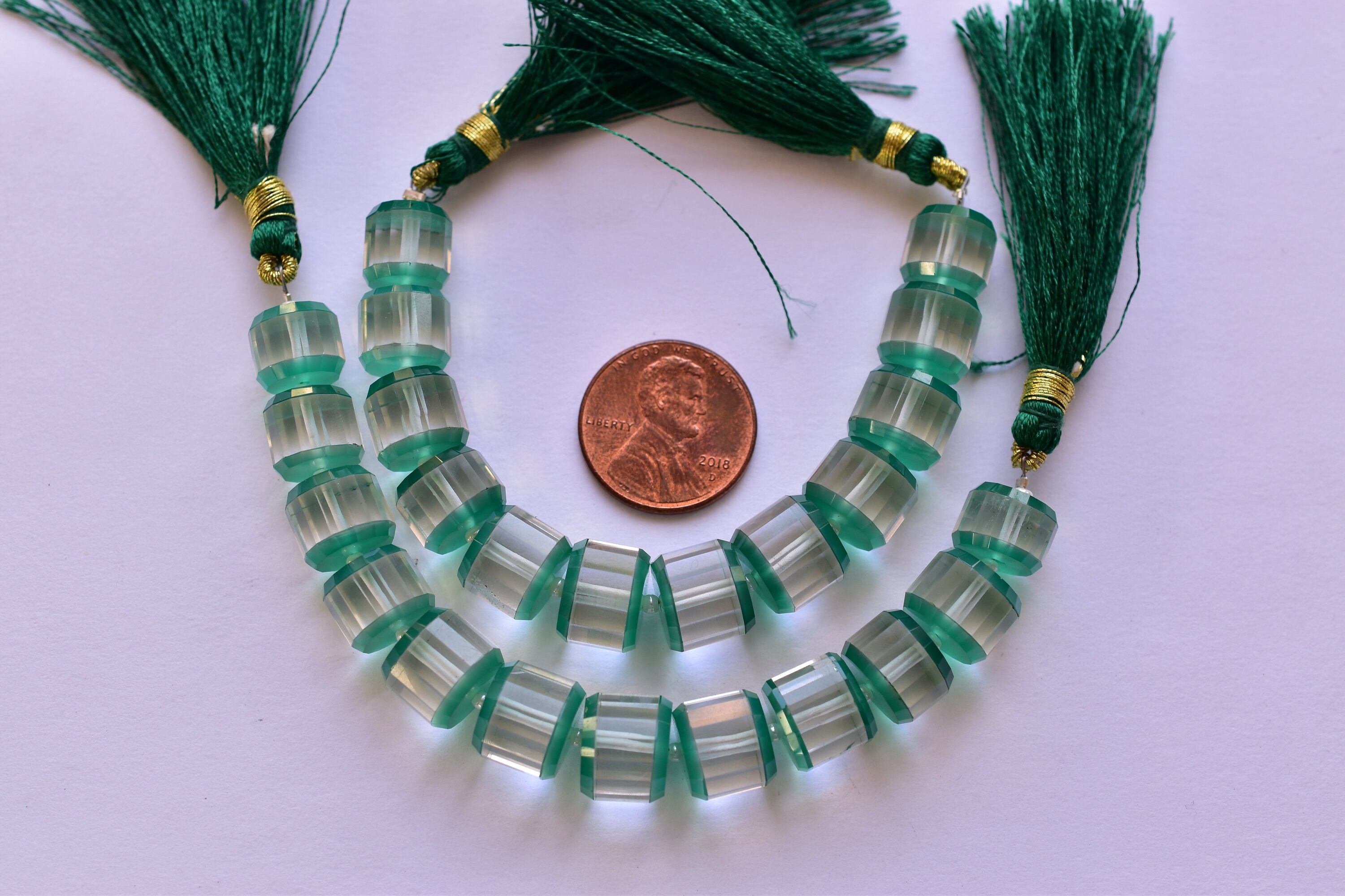 4.5 CRYSTAL & GREEN ONYX Triplet Faceted Tyre Natural | Etsy