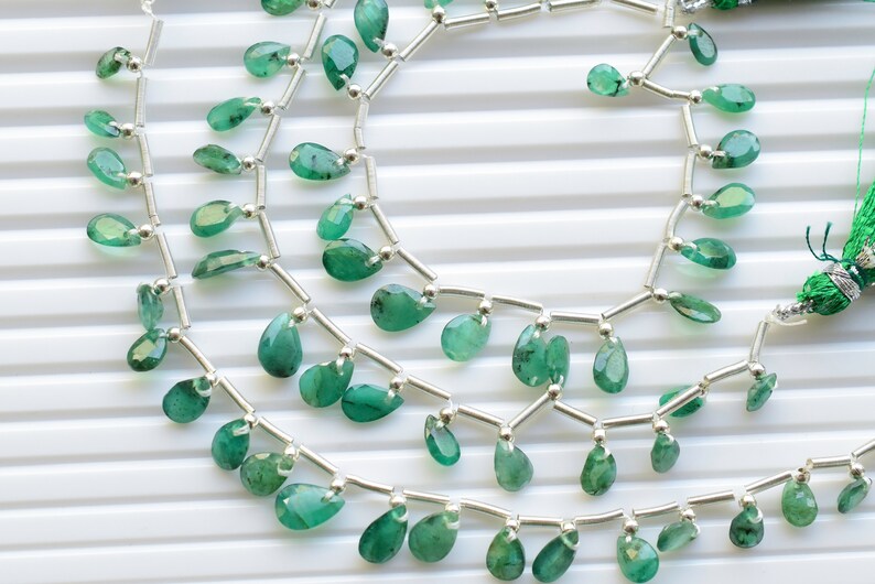 20 Pieces Emerald Faceted Pear Cut Stone Beads Natural Gemstone Face ...