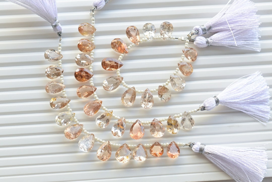 12 Pieces Imperial Topaz Pear Cut Stone Beads Natural Gemstone Beads ...