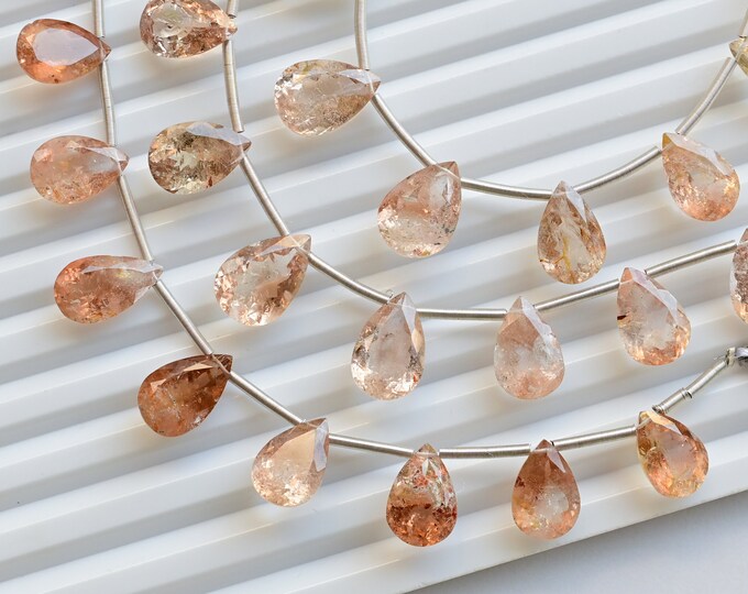 10 Pieces Imperial Topaz Pear Cut Stone Faceted Beads Natural Gemstone ...