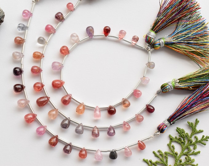 16 Pieces MULTI SPINEL SMOOTH Drops Beads Natural Gemstone Plain Side ...