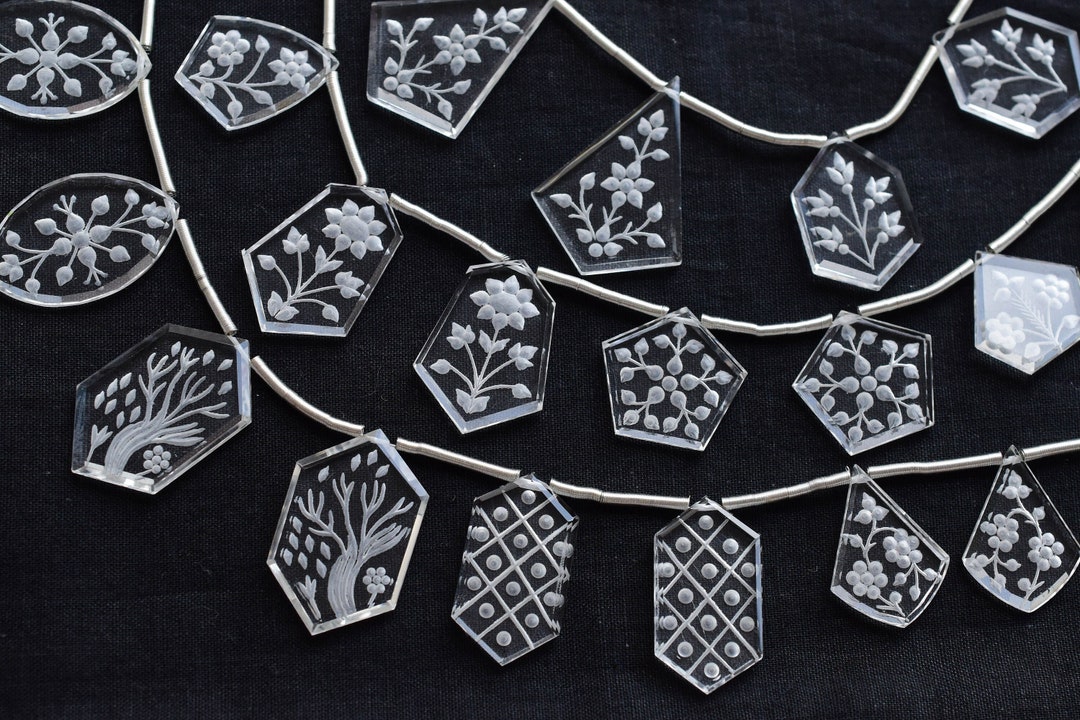 10 Pieces Crystal Quartz Back Carved Mix Flat Cut Beads Natural ...