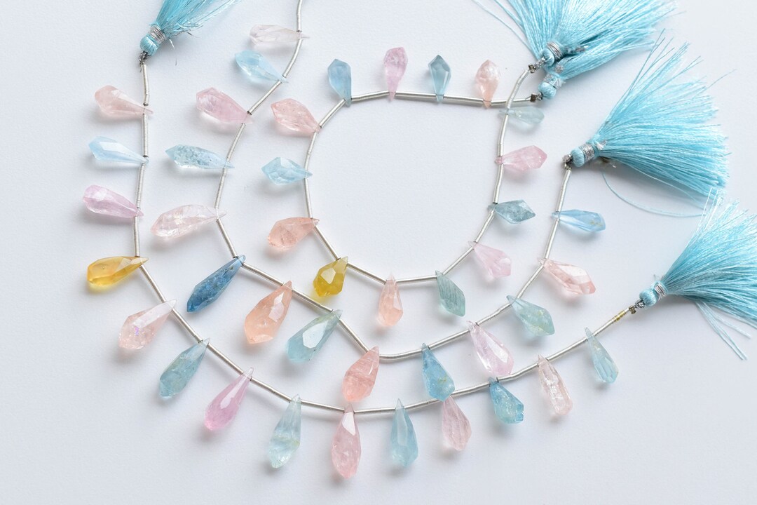 14 Pieces Mix Beryl Faceted Tumble Drops Beads Natural Gemstone Side ...