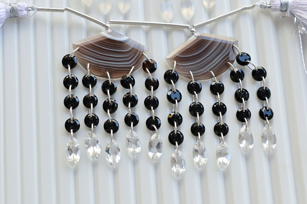 Grey Banded Onyx Crystal & White Onyx Mix Cut Combination Faceted Beads ...