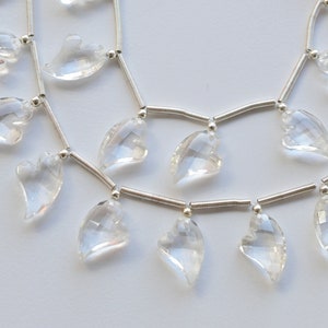 10 Pieces Crystal Quartz Whimsical Heart Checker Cut Faceted Briolette ...