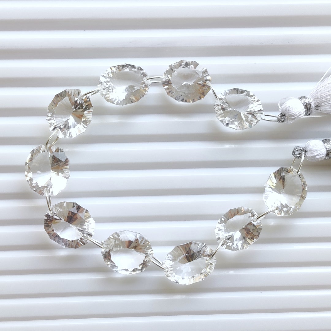 10 Pieces Crystal Oval Concave Cut Beads Natural Gemstone Double Drill ...
